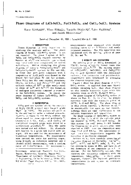 (PDF) Phase Diagrams of LiCl-NdCl3, NaCl-NdC3, and CaCl2-NdCl3 Systems