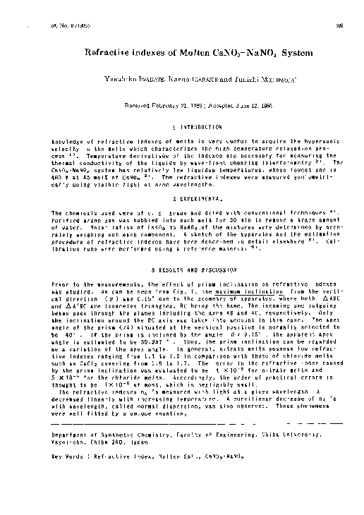 (PDF) Refractive Indexes of Molten CsNO3-NaNO3 System