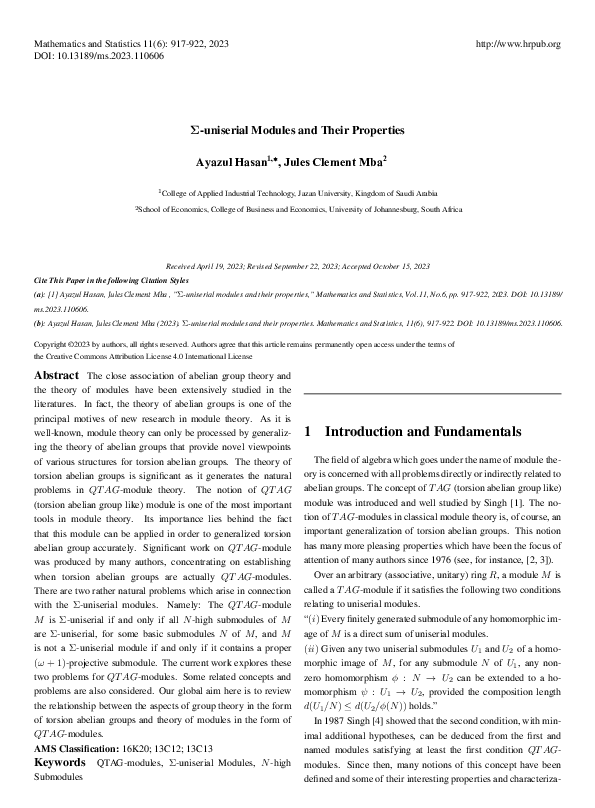 (PDF) Σ-uniserial Modules and Their Properties