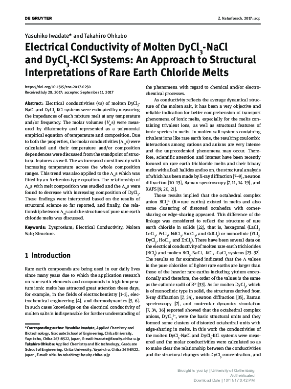 (PDF) Electrical Conductivity of Molten DyCl3-NaCl and DyCl3-KCl ...