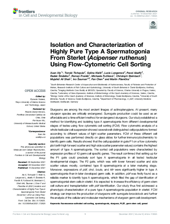 (PDF) Isolation and Characterization of Highly Pure Type A Spermatogonia From Sterlet (Acipenser ...