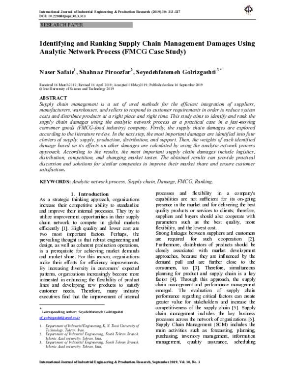 (PDF) Identifying and Ranking Supply Chain Management Damages Using Analytic Network Process ...