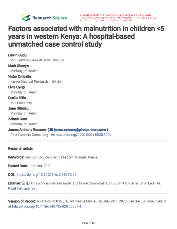 (PDF) Factors associated with malnutrition in children