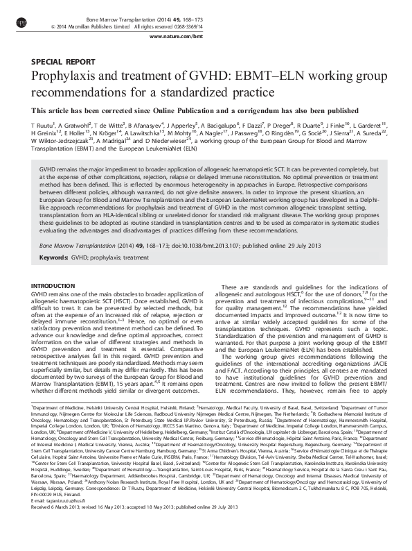 (PDF) Prophylaxis and treatment of GVHD: EBMT–ELN working group ...