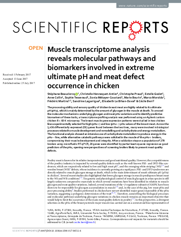 (PDF) Muscle transcriptome analysis reveals molecular pathways and ...