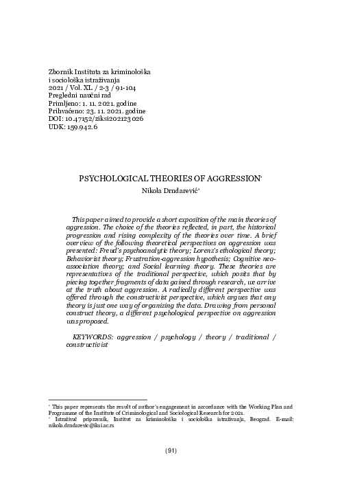 (PDF) Psychological theories of aggression