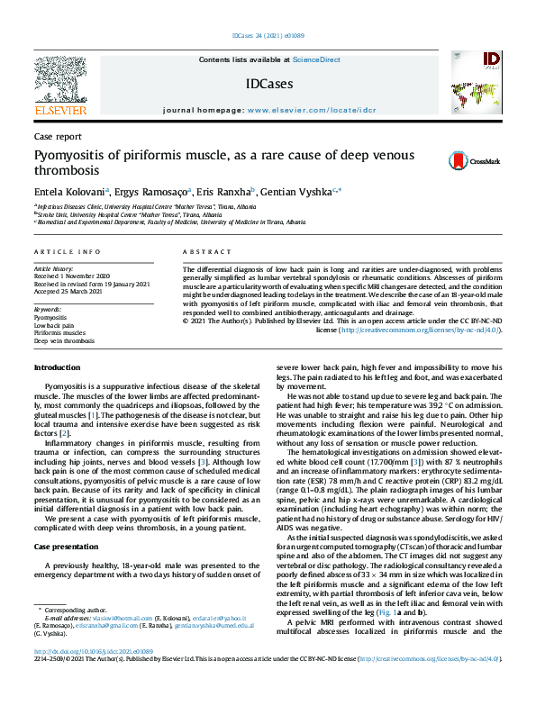(PDF) Pyomyositis of piriformis muscle, as a rare cause of deep venous ...