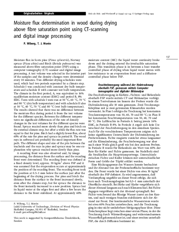 (PDF) Moisture flux determination in wood during drying above fibre saturation point using CT ...