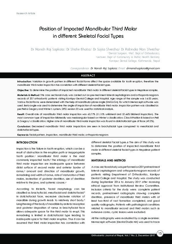 (PDF) Impact of Skeletal Facial Types on Mandibular Third Molar Impaction