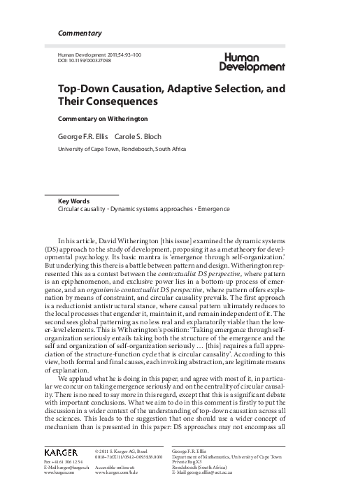(PDF) Top-Down Causation, Adaptive Selection, and Their Consequences