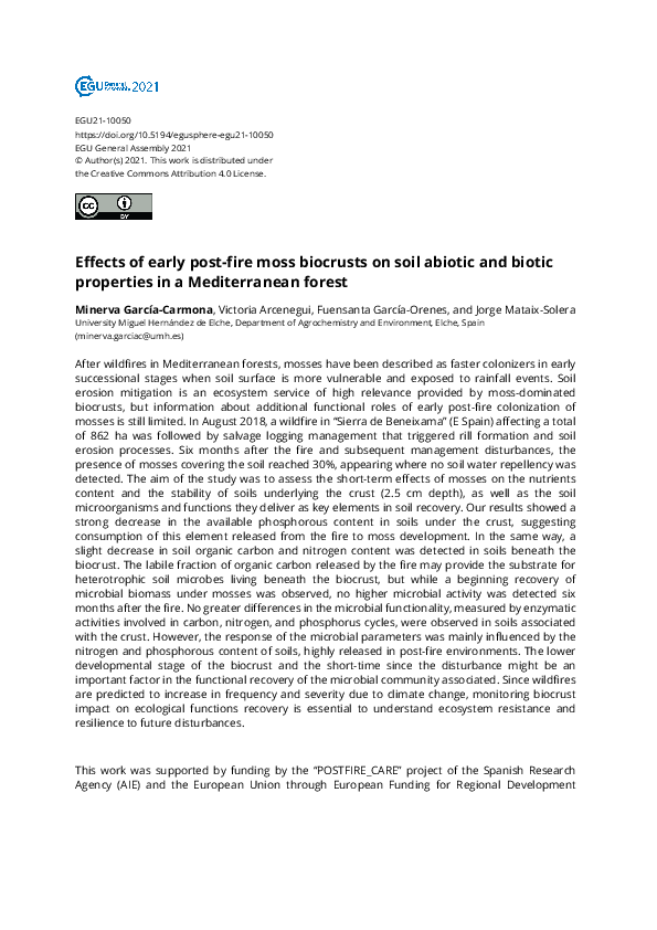 (PDF) Effects of early post-fire moss biocrusts on soil abiotic and biotic properties in a ...