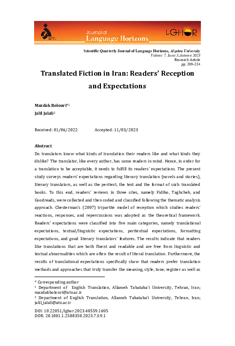 (PDF) Translated Fiction in Iran: Readers' Reception and Expectations