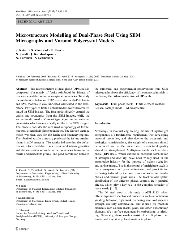 (PDF) Microstructure Modelling of Dual-Phase Steel Using SEM Micrographs and Voronoi Polycrystal ...