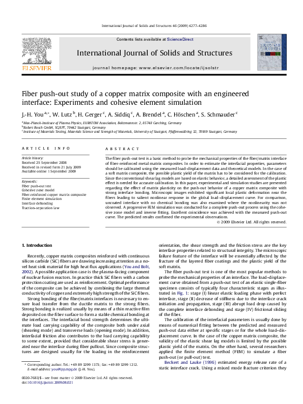 (PDF) Fiber push-out study of a copper matrix composite with an ...