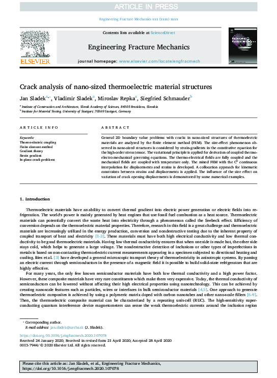 Pdf Crack Analysis Of Nano Sized Thermoelectric Material Structures
