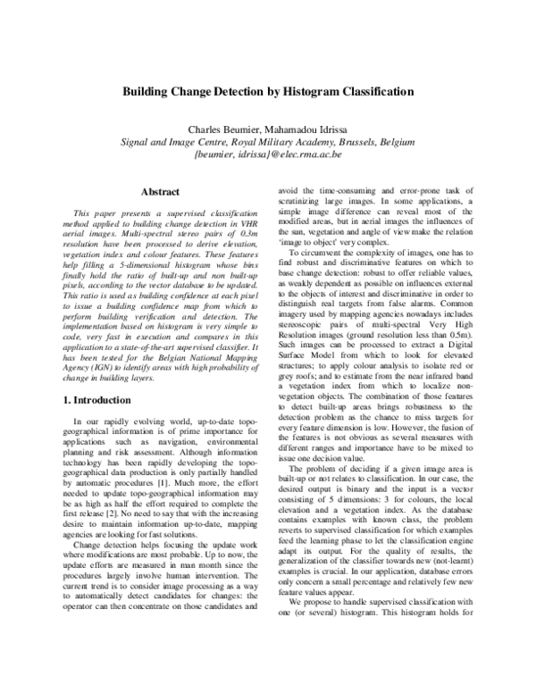(PDF) Building Change Detection by Histogram Classification