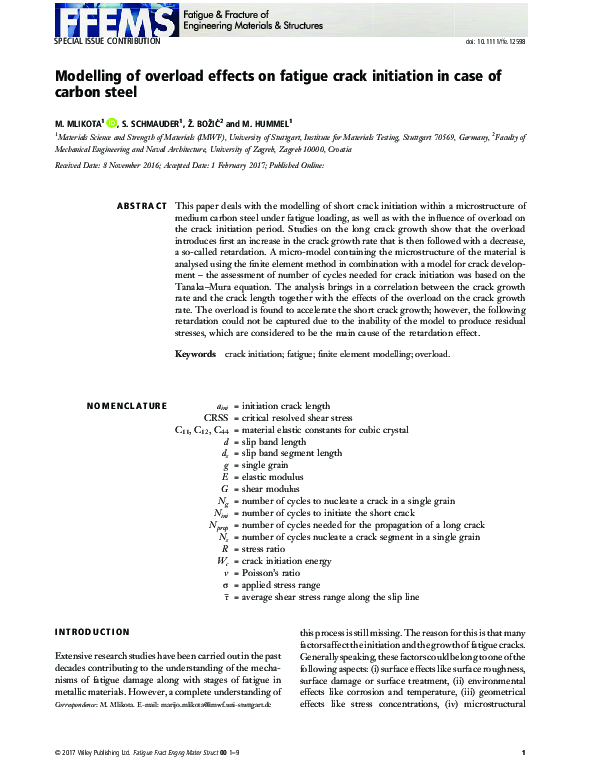 (PDF) Modelling of overload effects on fatigue crack initiation in case of carbon steel