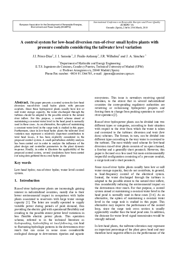 (PDF) A control system for low-head diversion run-of-river small hydro ...