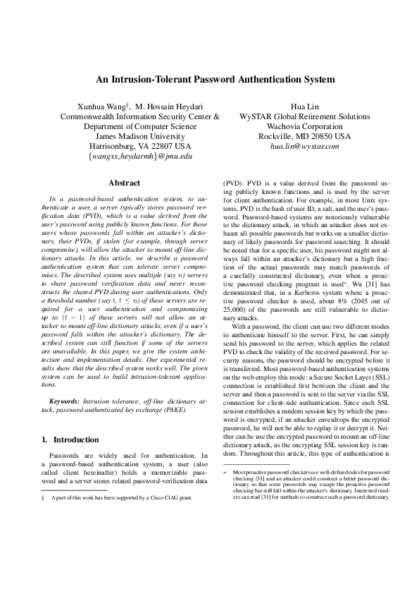 (PDF) An intrusion-tolerant password authentication system