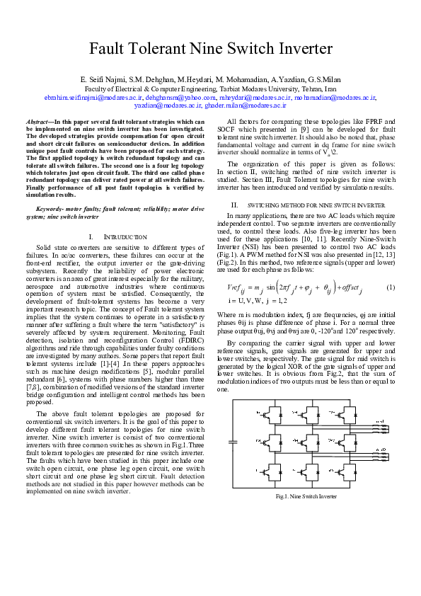 (PDF) Fault tolerant Nine Switch Inverter
