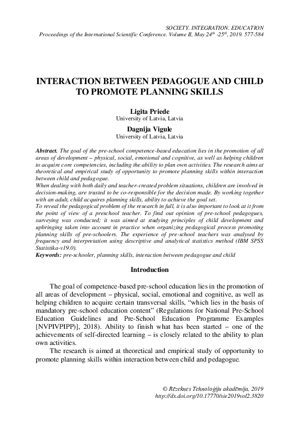 (PDF) Interaction Between Pedagogue and Child to Promote Planning Skills