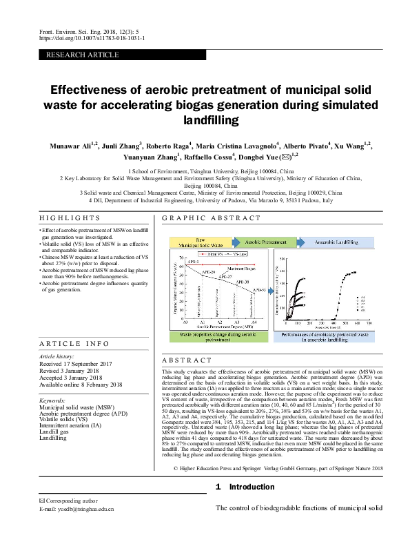 (PDF) Effectiveness of aerobic pretreatment of municipal solid waste ...