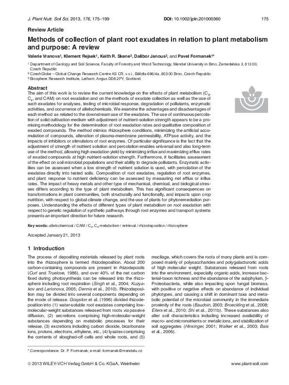 (PDF) Methods of collection of plant root exudates in relation to plant ...
