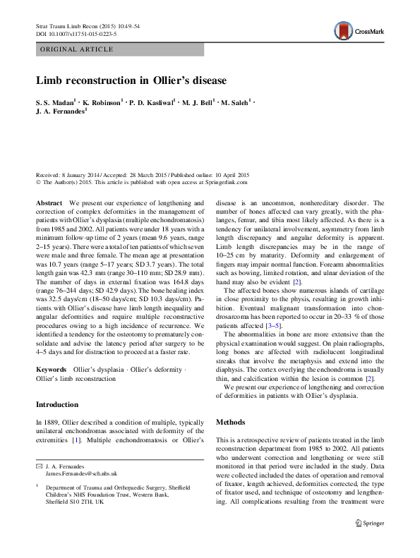 (PDF) Limb reconstruction in Ollier's disease | James Fernandes ...