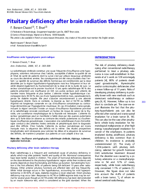 (PDF) Pituitary deficiency after brain radiation therapy