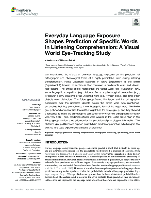 (PDF) Everyday Language Exposure Shapes Prediction of Specific Words in Listening Comprehension ...
