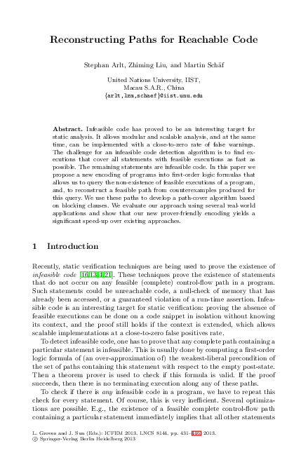 (PDF) Reconstructing Paths for Reachable Code