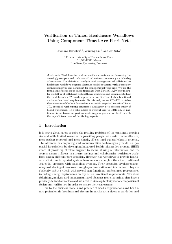 (PDF) Verification of Timed Healthcare Workflows Using Component Timed-Arc Petri Nets