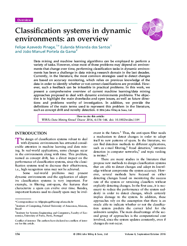(PDF) Classification systems in dynamic environments: an overview