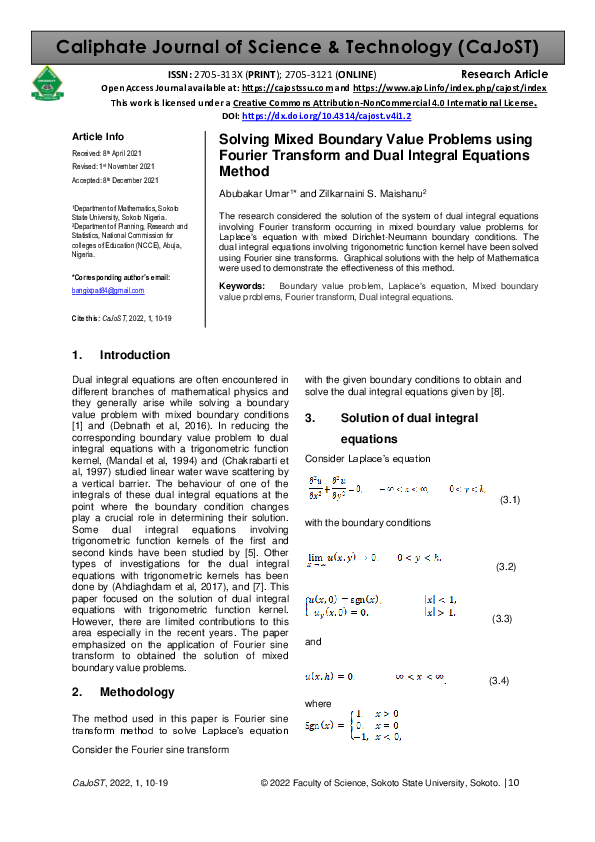 (PDF) Solving Mixed Boundary Value Problems using Fourier Transform and Dual Integral Equations ...