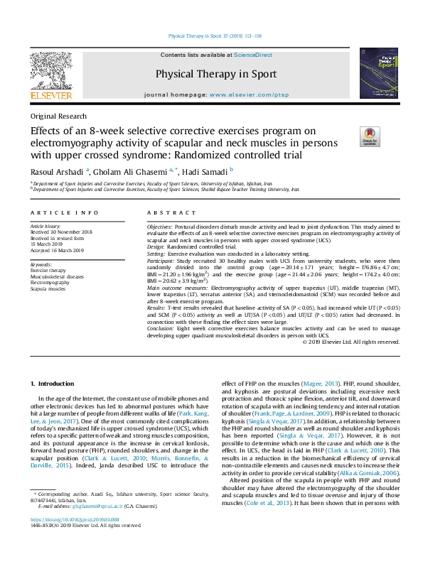 (PDF) Effects of an 8-week selective corrective exercises program on electromyography activity ...