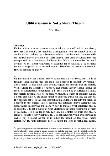 (PDF) Utilitarianism is Not a Moral Theory