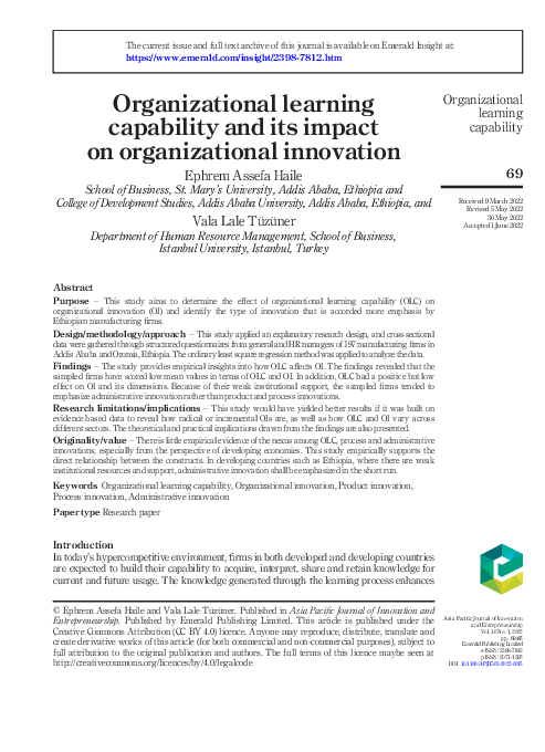 (PDF) Organizational learning capability and its impact on organizational innovation
