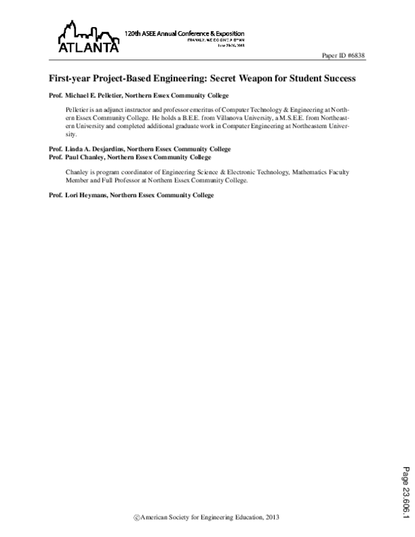 (PDF) First-year Project-Based Engineering: Secret Weapon for Student ...