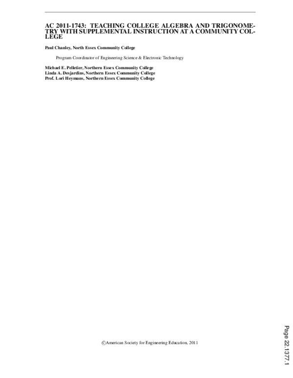 (PDF) Teaching College Algebra and Trigonometry with Supplemental ...