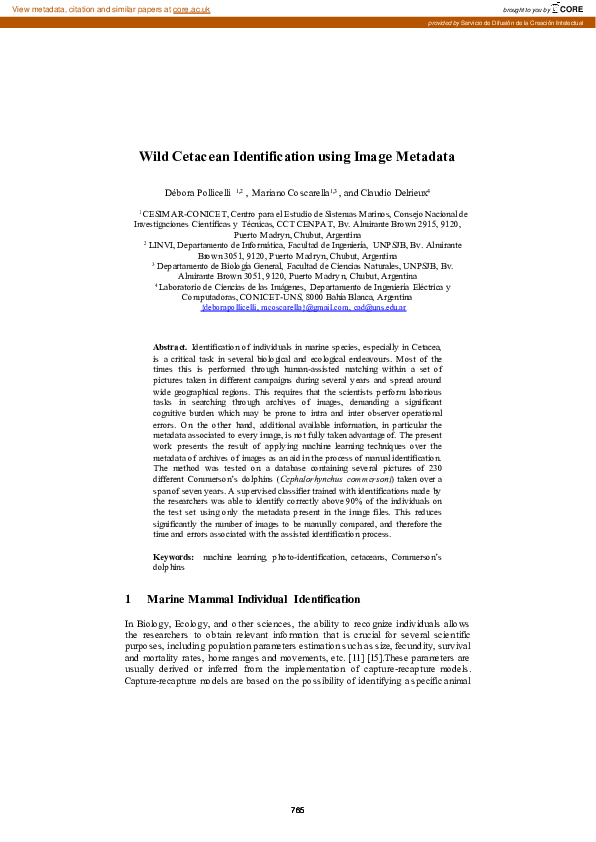 (PDF) Wild Cetacean Identification using Image Metadata