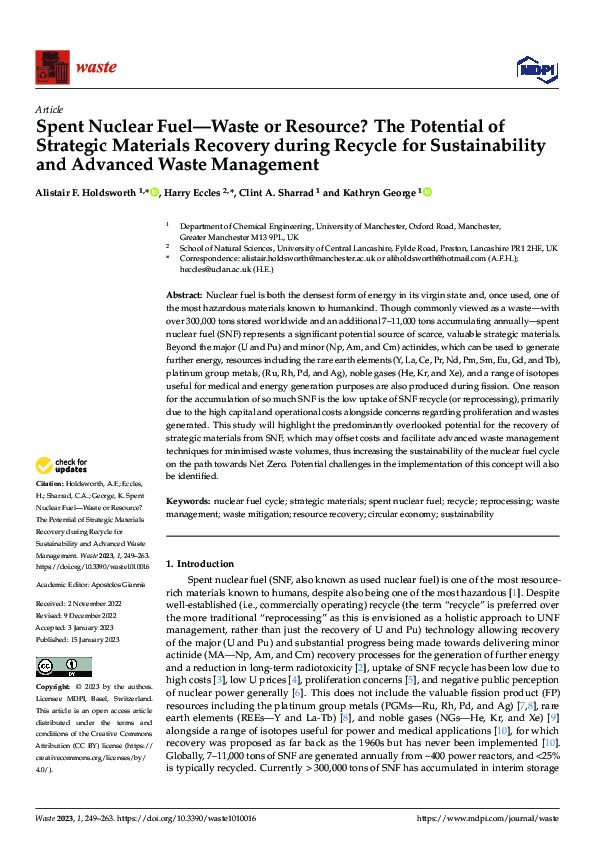 (PDF) Spent Nuclear Fuel—Waste or Resource? The Potential of Strategic ...