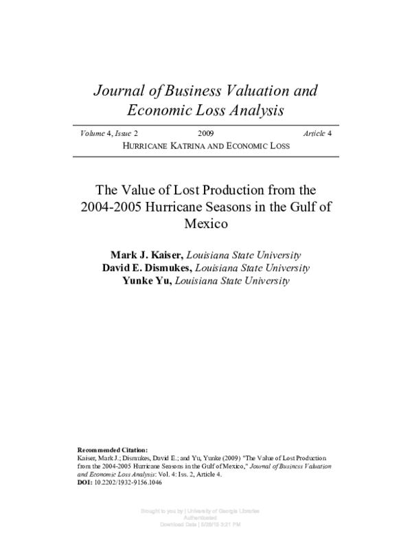(PDF) The Value of Lost Production from the 2004-2005 Hurricane Seasons ...