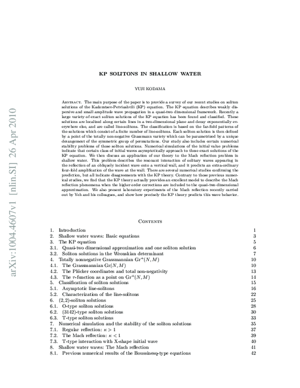 (PDF) KP solitons in shallow water | Yuji Kodama - Academia.edu