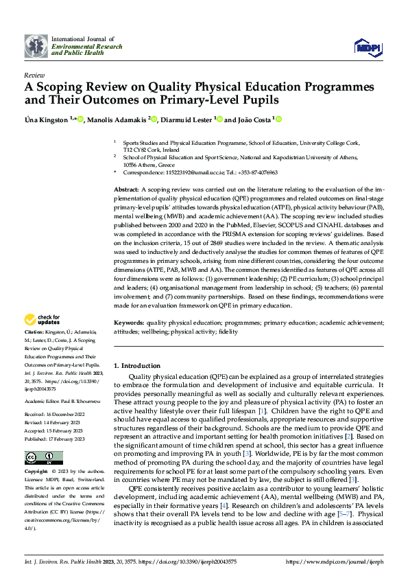 (PDF) A Scoping Review on Quality Physical Education Programmes and Their Outcomes on Primary ...