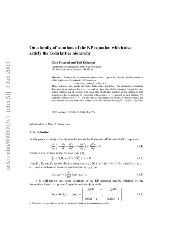 (PDF) Submitted to: J. Phys. A: Math. Gen