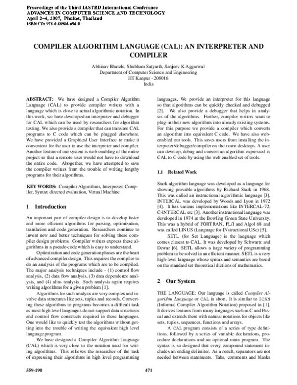 (PDF) Compiler algorithm language (CAL): an interpreter and compiler