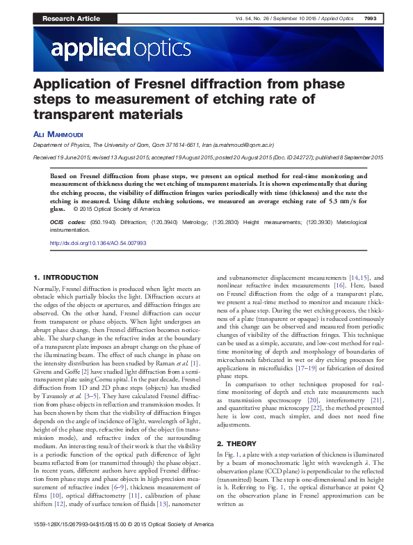 (PDF) Application of Fresnel diffraction from a phase step to determination of the spectral line ...