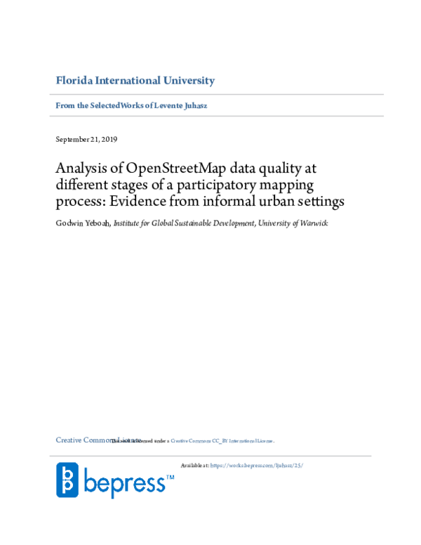(PDF) Analysis of OpenStreetMap data quality at different stages of a participatory mapping ...