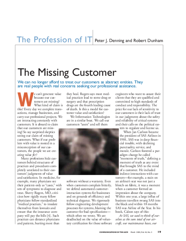 (PDF) The missing customer | Robert P Dunham - Academia.edu
