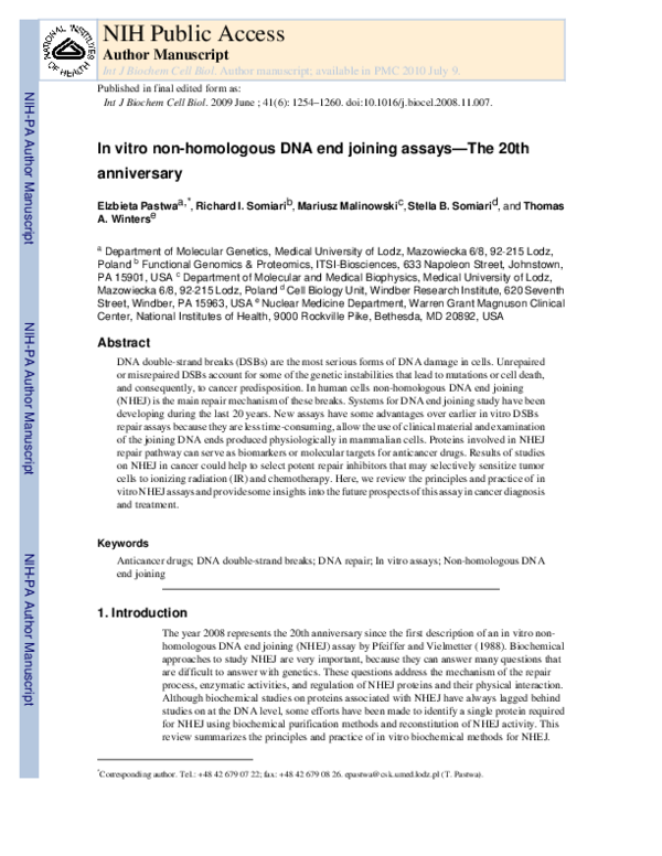 (PDF) In vitro non-homologous DNA end joining assays—The 20th anniversary
